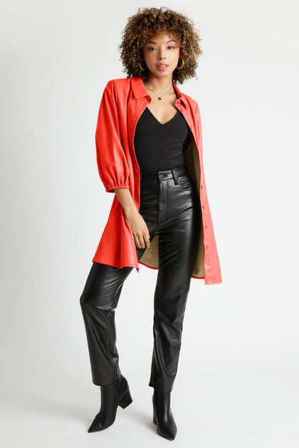 Jess Faux Leather Button front Dress or Duster in Simply Red – Caldwell ...