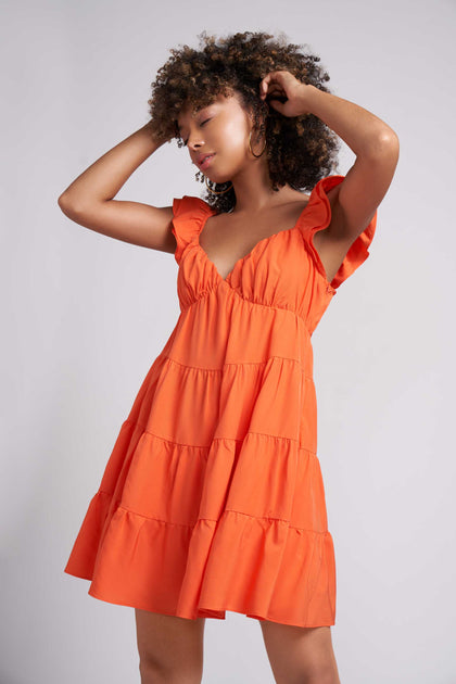Orange Anna Ruffle V-Neck dress – Caldwell Collection
